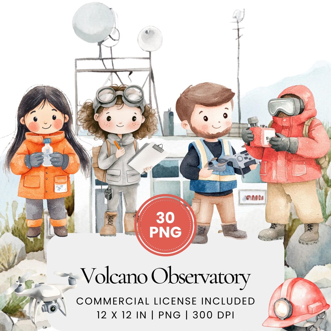 Volcano Observatory Clipart - 30 PNG - Digital Planner, Junk Journaling ...