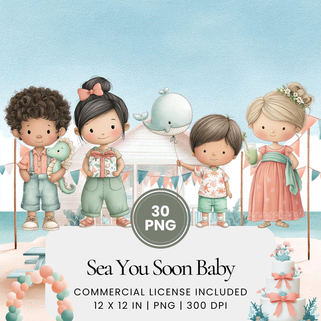 Sea You Soon Baby Shower Clipart, Under the Sea Baby Shower PNG Set ...