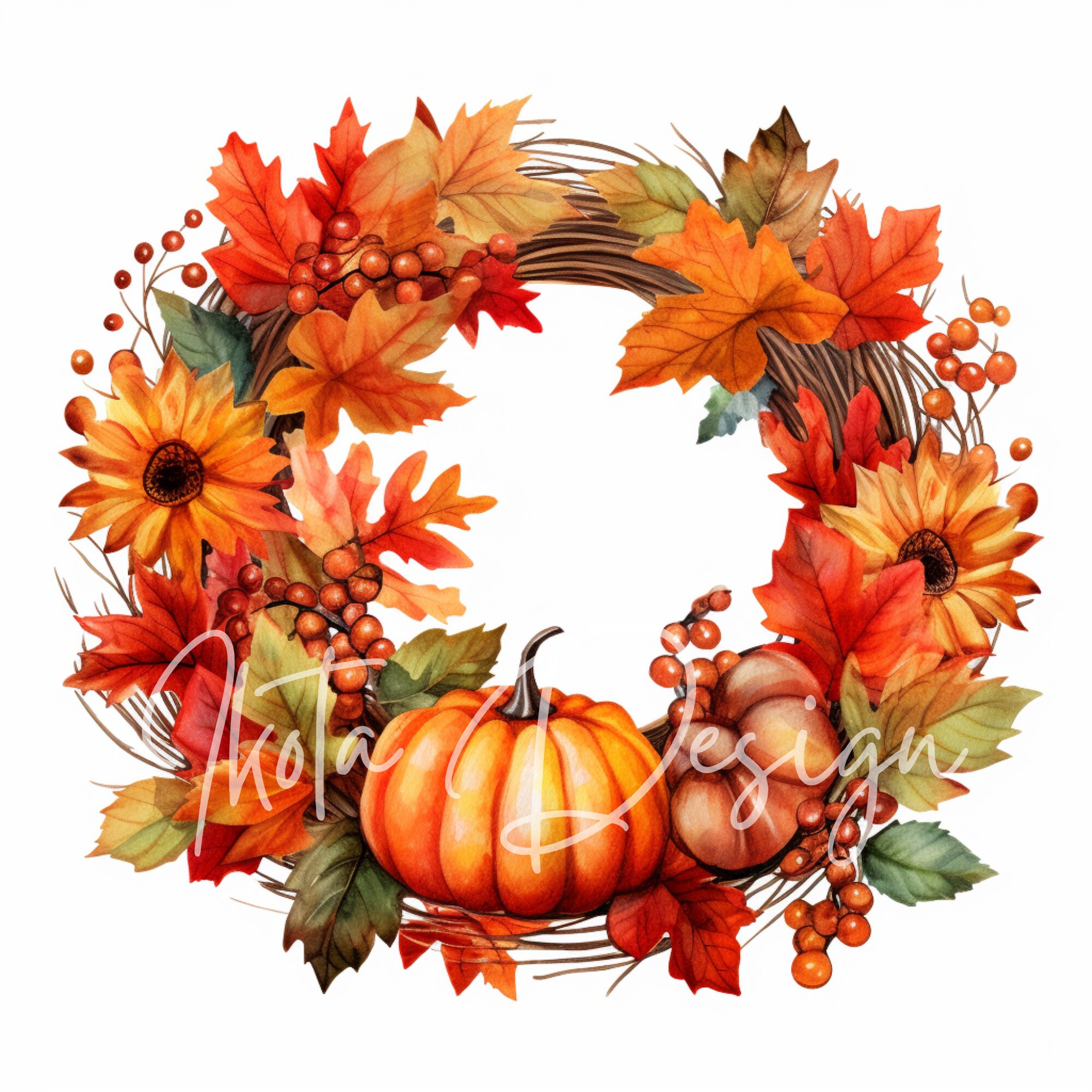 Thanksgiving Wreath Clipart 40 High Quality Jpgs Digital Planner, Junk ...