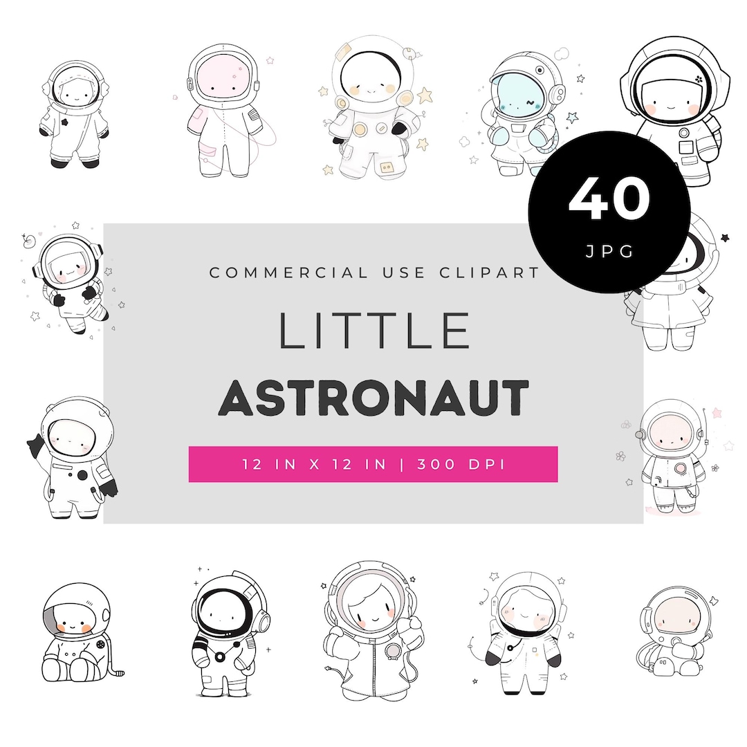 Little Astronaut Clipart Set, Cute Space Boys and Girls Illustrations ...