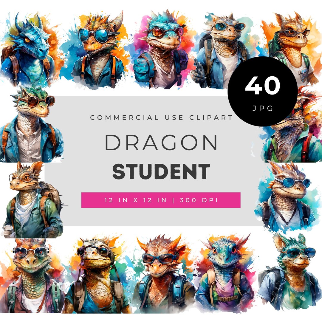 Dragon Student Clipart, Cool Academic Dragons in Modern Outfits for ...