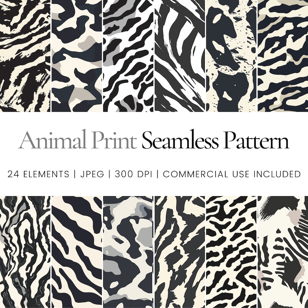 B&W Animal Print Seamless Repeat Pattern, Digital Papers, Background ...