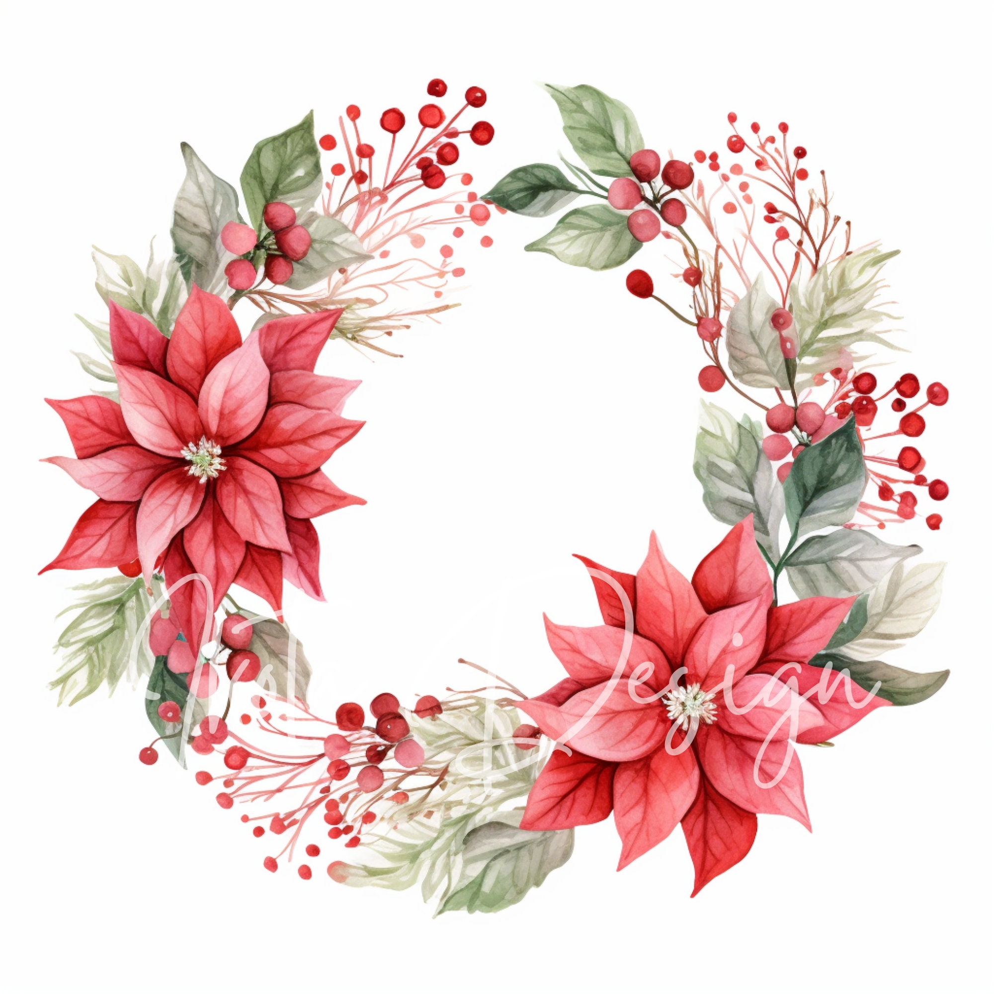 Poinsettia Wreath Clipart 40 High Quality JPG Digital Planner, Junk ...