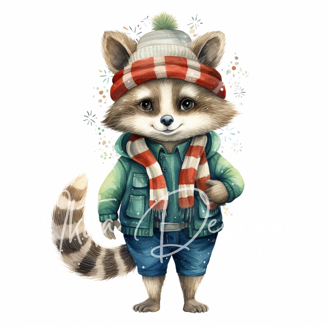 Winter Raccoon Clipart 32 High Quality JPG Digital Planner, Junk ...