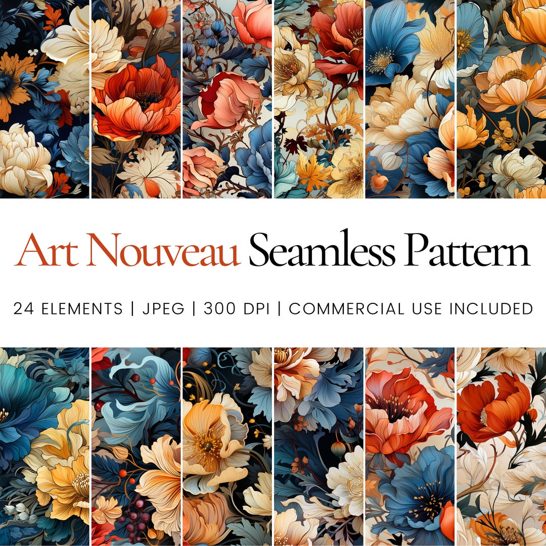 Art Nouveau Floral Seamless Pattern, Vintage Flower Digital Paper Pack ...