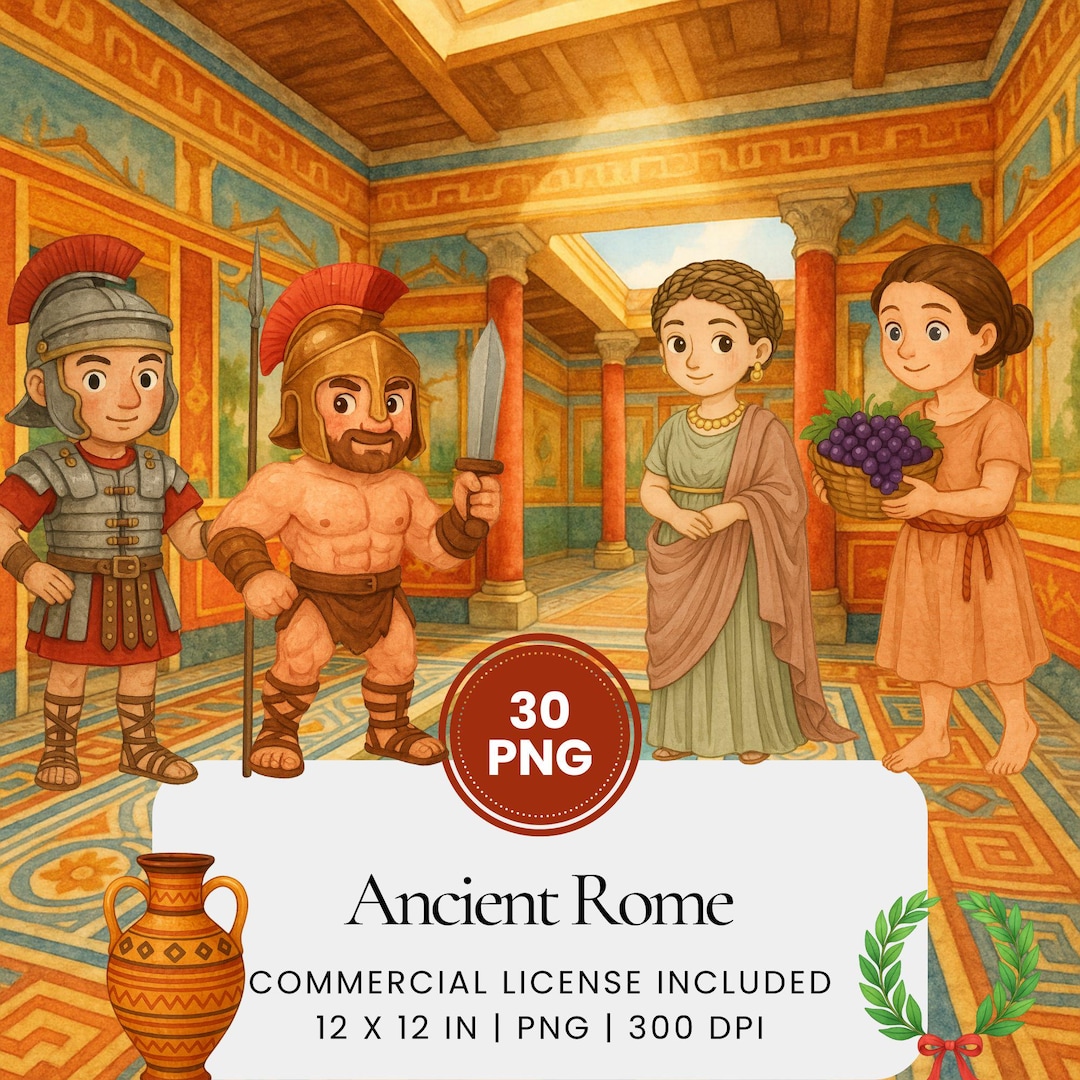 Ancient Rome Watercolor Clipart, Kids History Printable Roman Empire ...