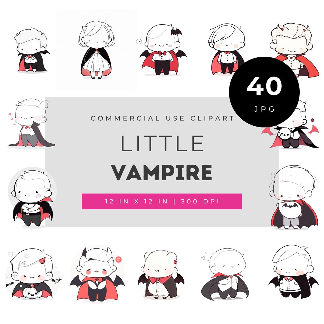 Little Vampire Clipart Bundle, Cute Halloween Dracula Kids Jpg Set ...