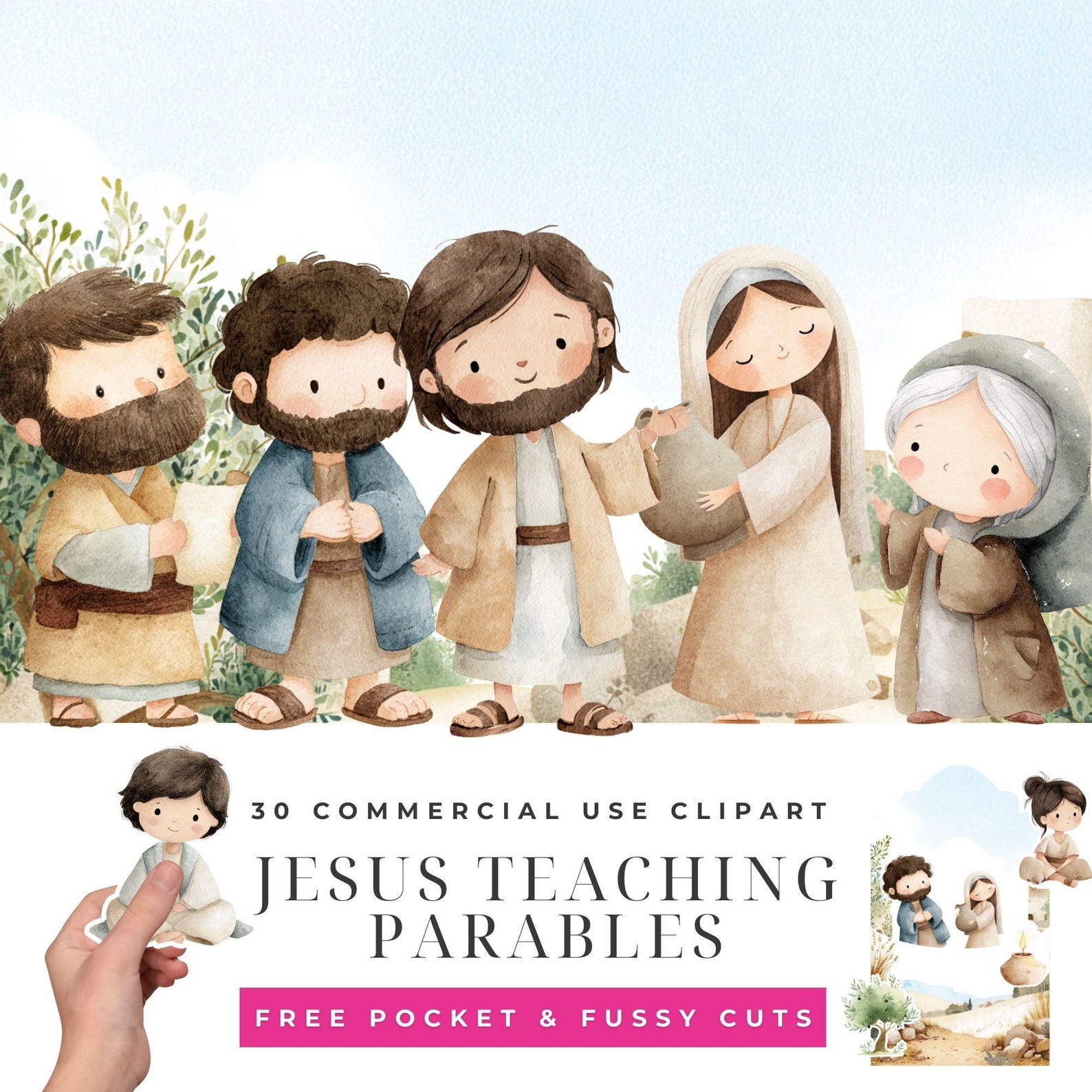 Jesus Teaching Parables Clipart Bundle, Bible Parable Watercolor ...