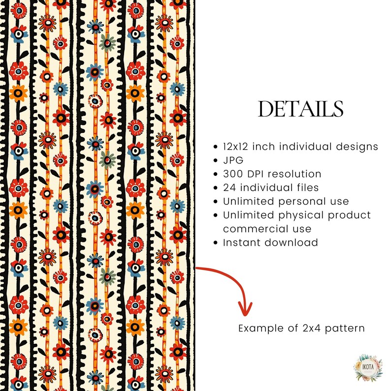 Mexican Folklore Seamless Pattern Bundle, Vibrant Otomi Floral Digital ...