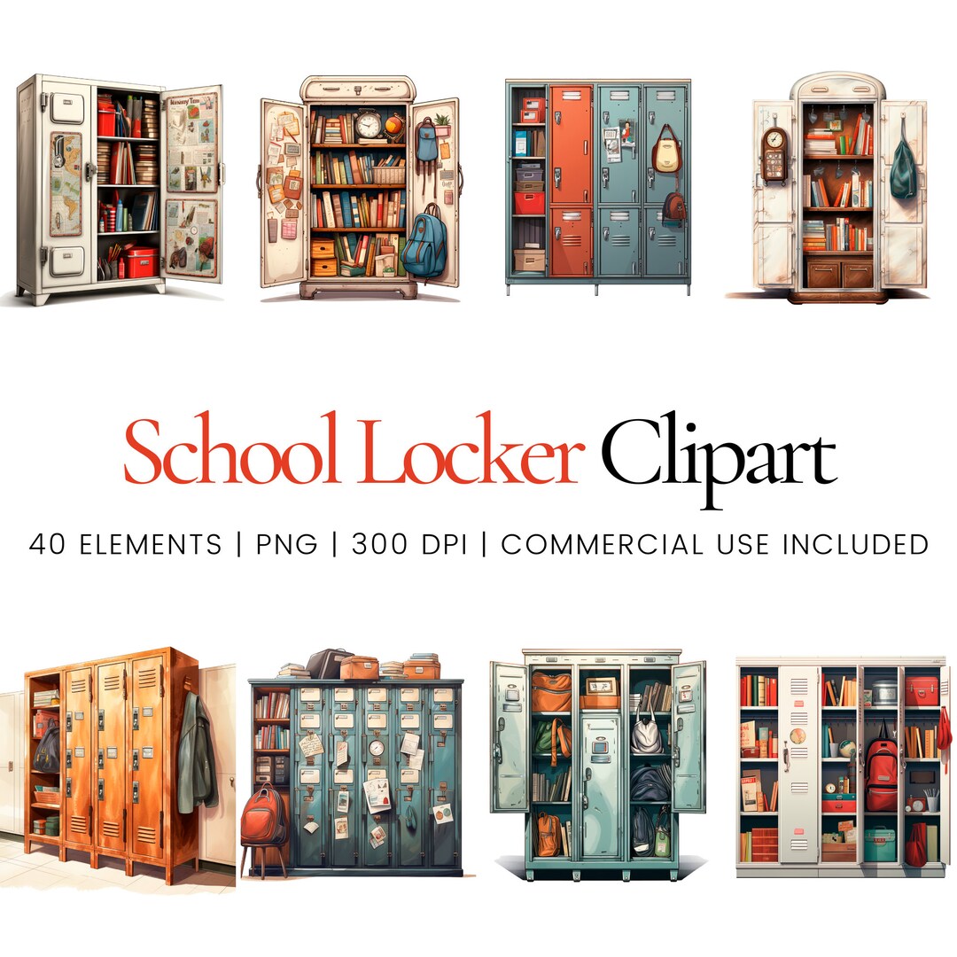 Back to School Locker Clipart - 40 High Quality Pngs - Digital Planner ...