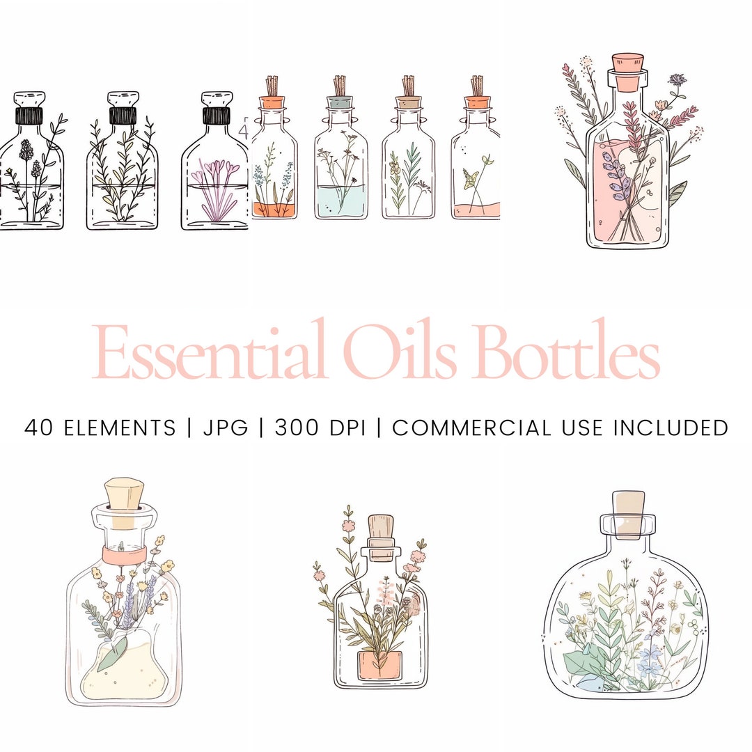 Essential Oils Bottles Clipart 40 High Quality Jpgs Digital Planner ...