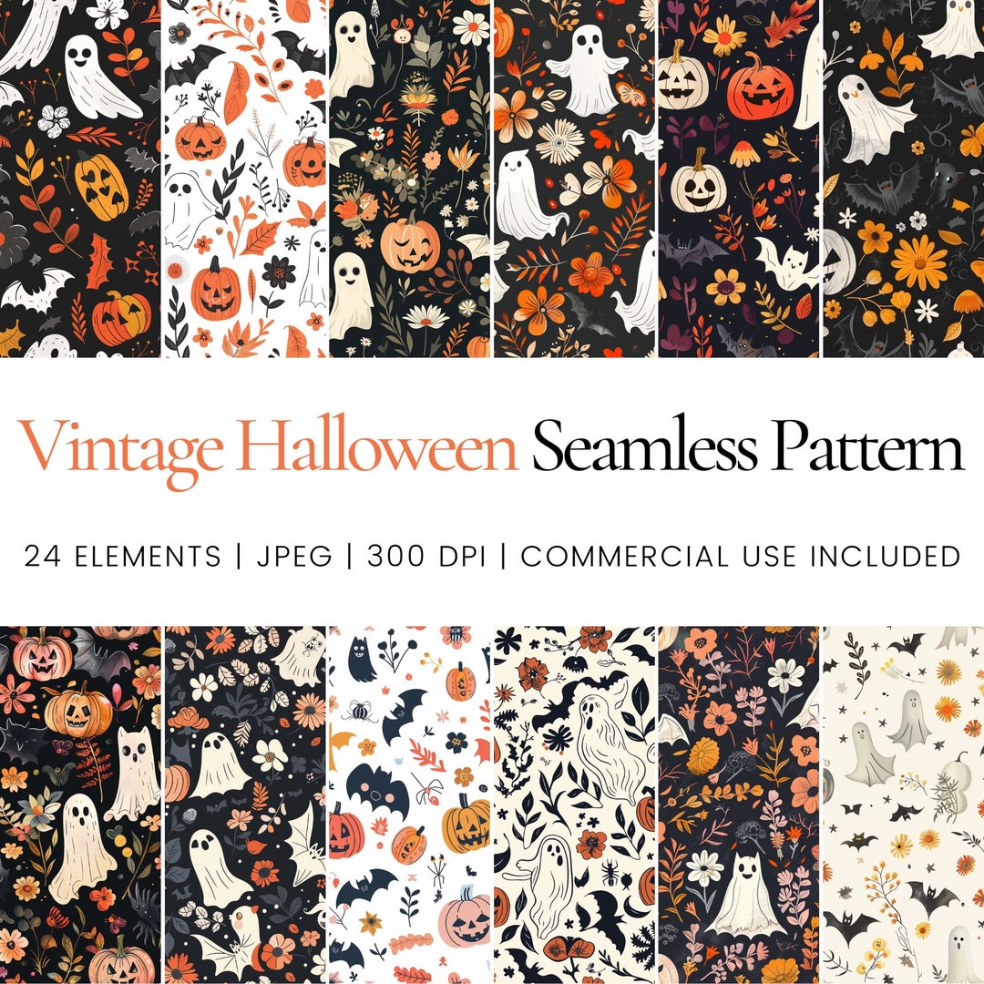 Vintage Halloween Seamless Repeat Pattern, Digital Paper, Background ...
