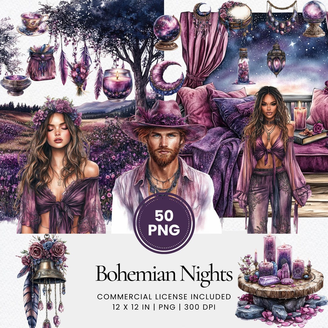 Glamorous Bohemian Nights Clipart - 50 PNG - Digital Planner, Junk ...