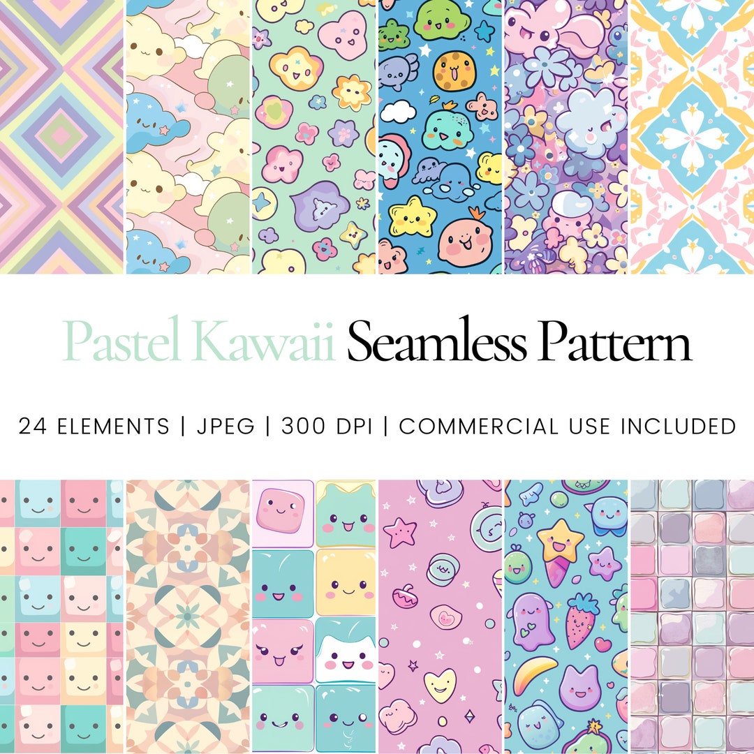 Pastel Kawaii Seamless Pattern Set, Cute Chibi Digital Paper Pack ...