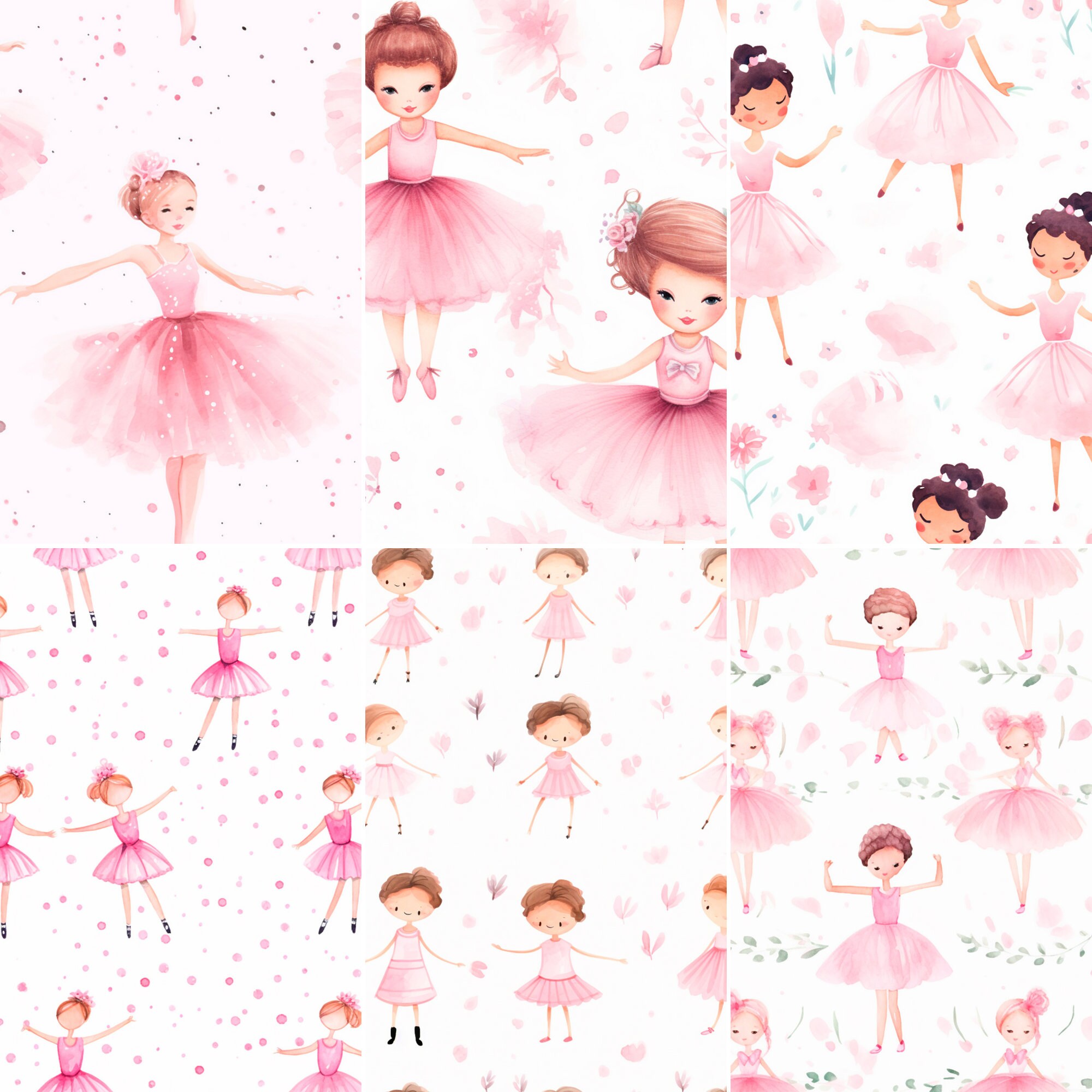 Cute Pink Ballerina Digital Papers, Ballerinas Seamless Repeat Pattern ...