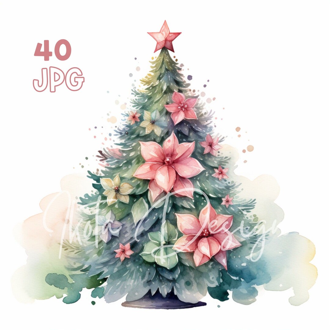 Pastel Colors Christmas Tree Clipart - 40 High Quality Jpgs - Digital ...