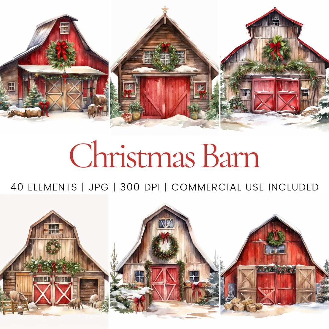 Christmas Barn Clipart 40 High Quality JPG Digital - Etsy