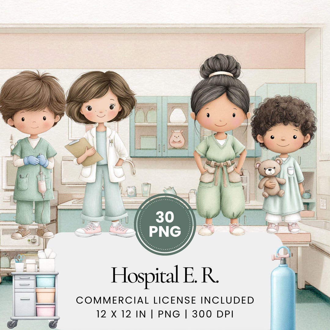 Hospital Emergency Room Watercolor Clipart Bundle, Doctors Nurses ...