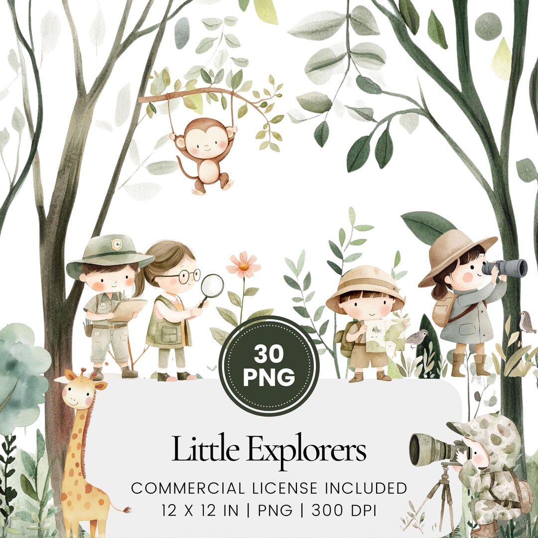 Little Explorers Clipart Bundle, Cute Kids on Nature Adventure With ...