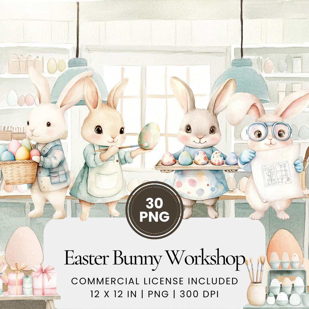 Easter Bunny Workshop Clipart - 30 PNG - Digital Planner, Junk ...