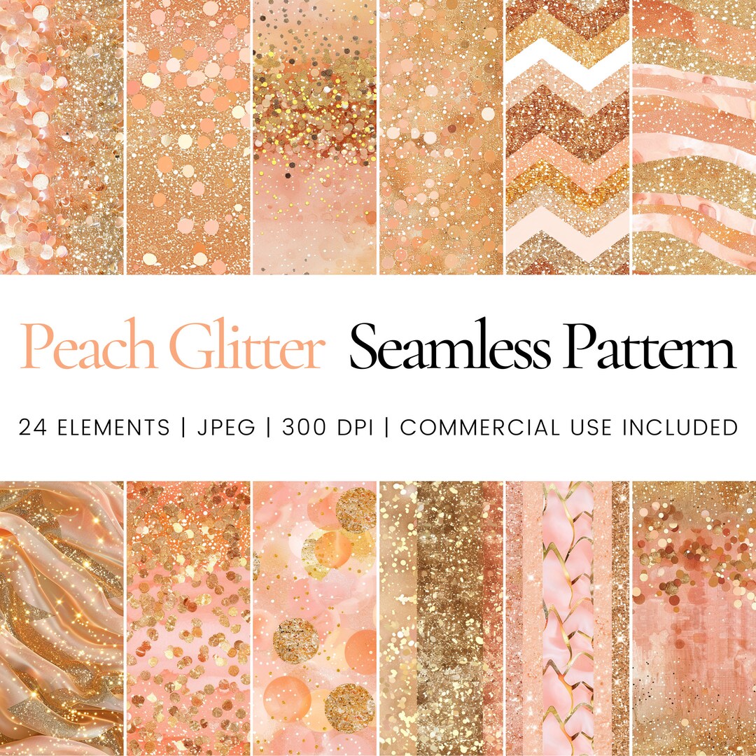 Peach & Gold Glitter Seamless Repeat Pattern, Digital Papers ...