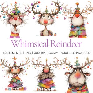 Whimsical Reindeer Clipart - 40 High Quality Pngs - Digital Planner ...