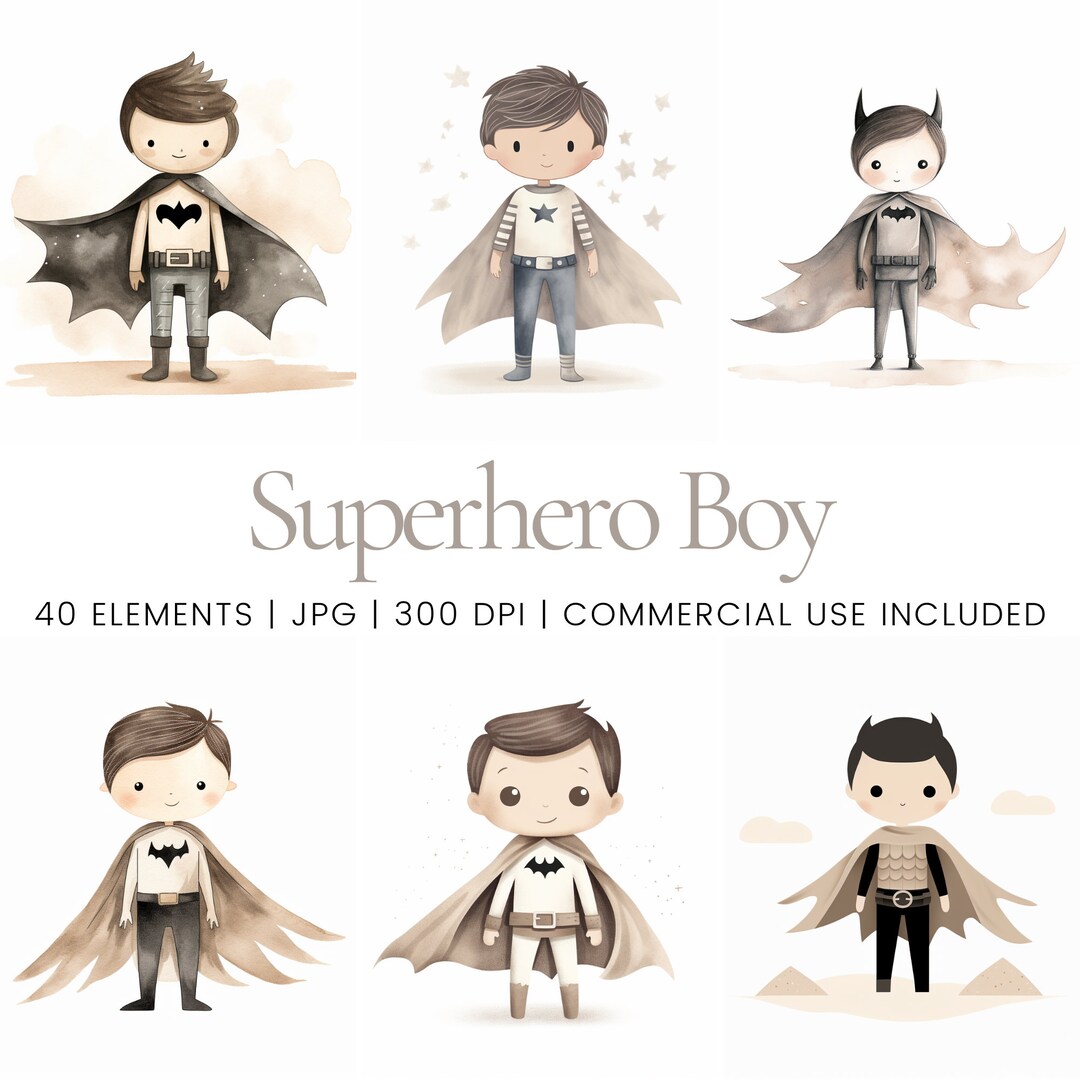 Superhero Boy Clipart 40 High Quality Jpgs Digital Planner, Junk ...