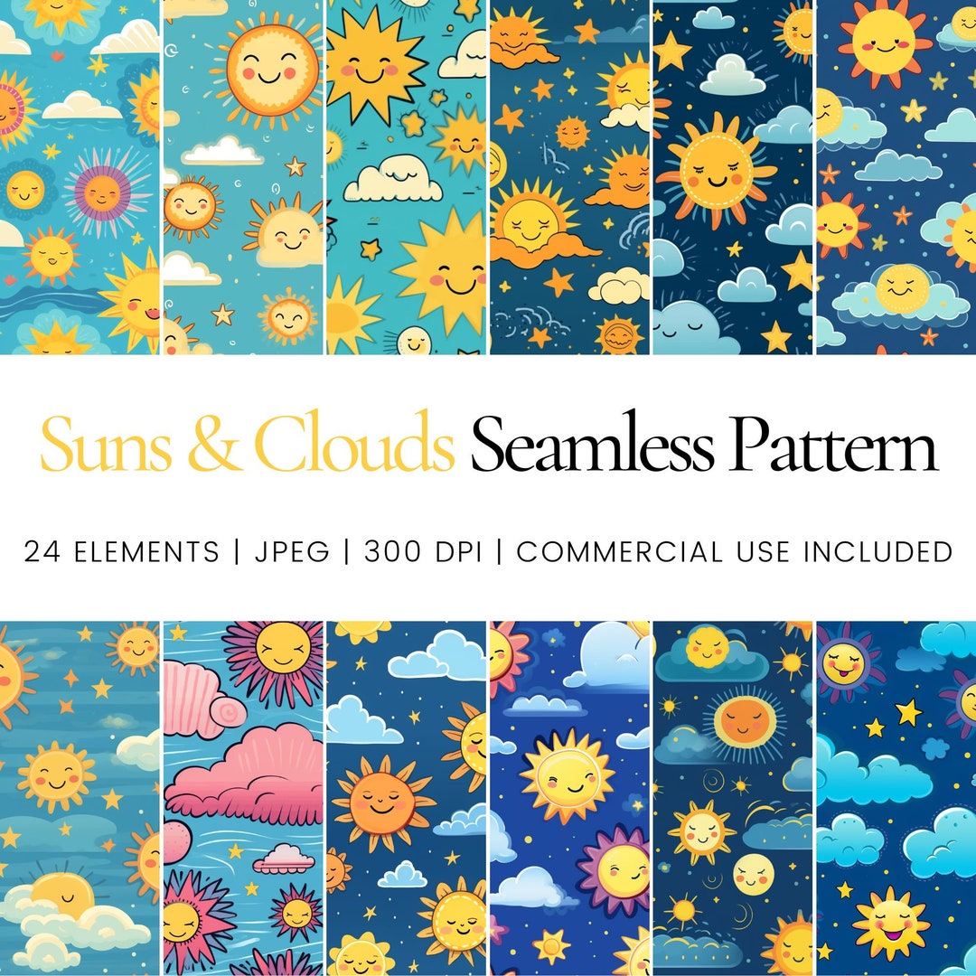 Cartoon Suns & Clouds Seamless Repeat Pattern, Digital Papers ...