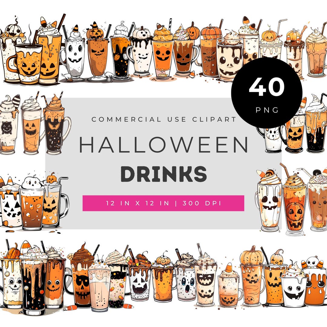 Halloween Drinks Clipart, Spooky Coffee and Pumpkin Milkshake Art, Cute ...
