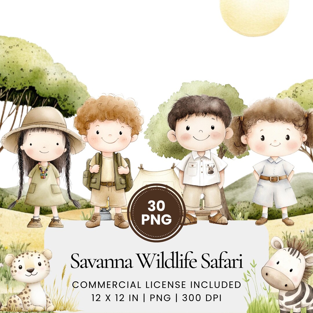 Savanna Wildlife Safari Clipart Kids Safari Animals Cute Explorer Boys ...