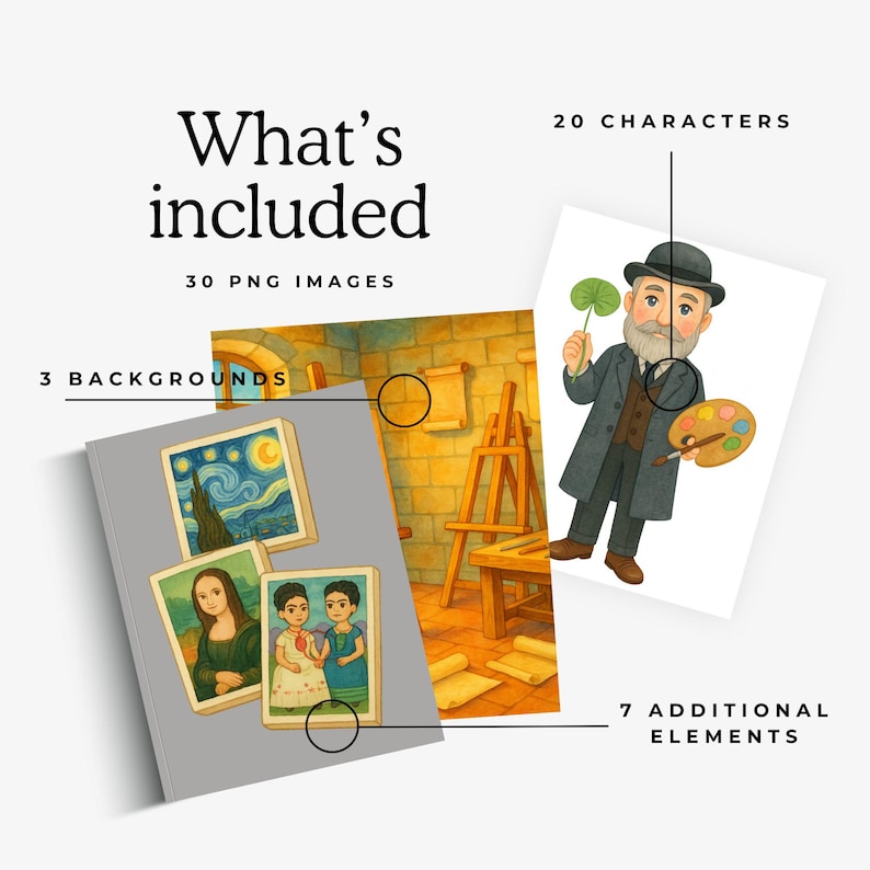 Famous Artists Clipart Bundle, Watercolor Character Illustrations for ...