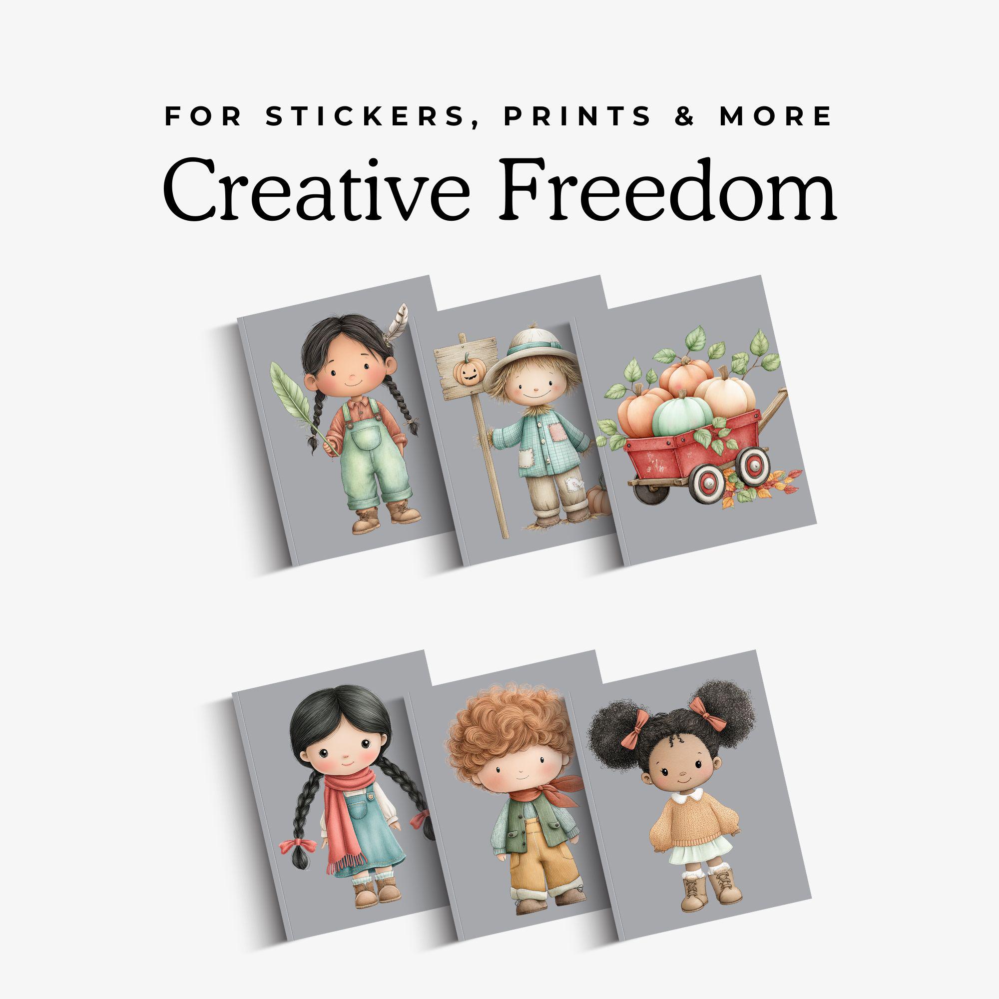 Pumpkin Patch Kids Clipart Bundle, Cute Fall Harvest Watercolor ...