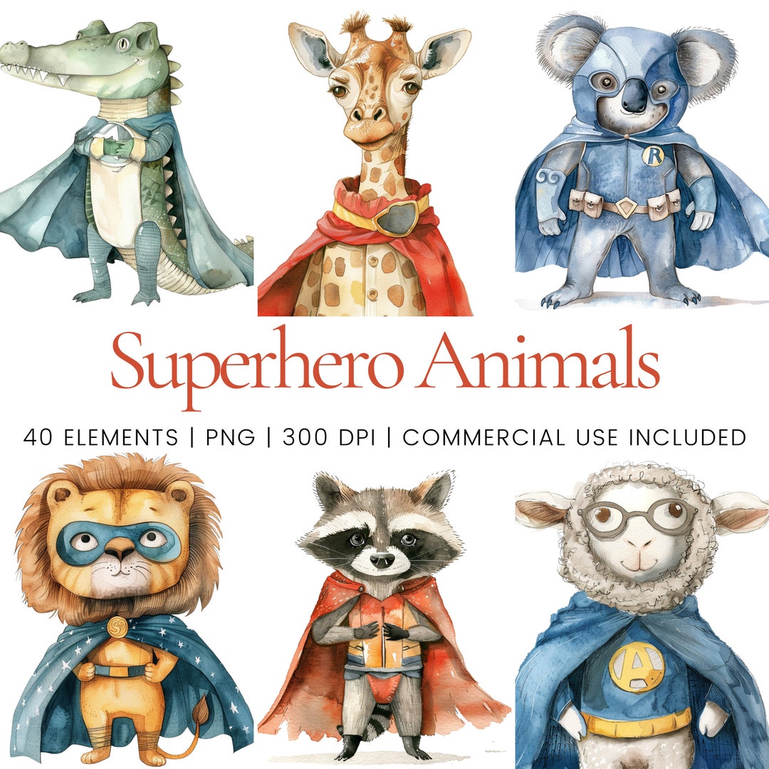 Superhero Animals Clipart 40 High Quality Pngs Digital Planner, Junk ...