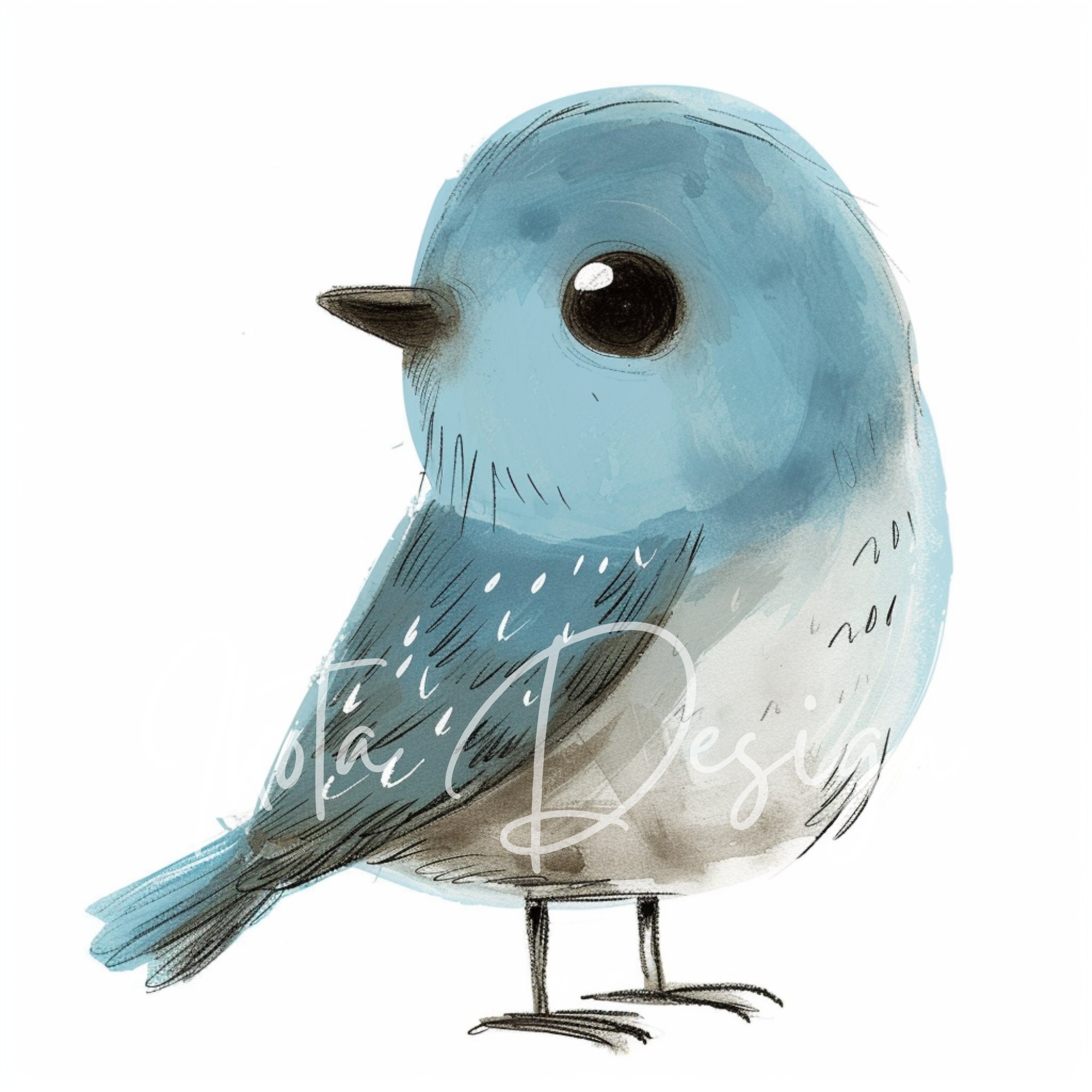 Pastel Blue Bird Clipart Set, Cute Watercolor Birds Illustration ...