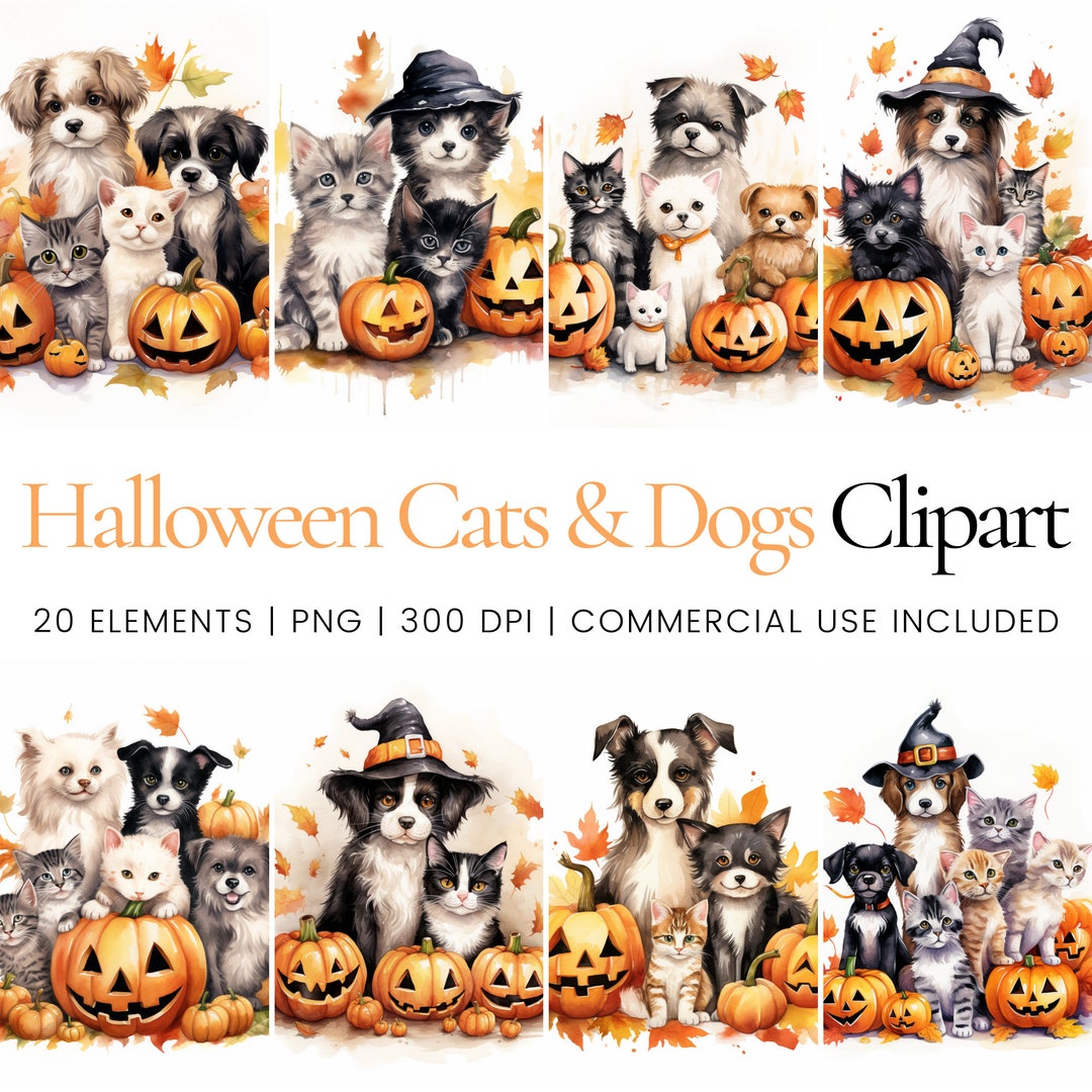 Halloween Cats & Dogs Clipart - 20 High Quality Pngs - Digital Planner ...
