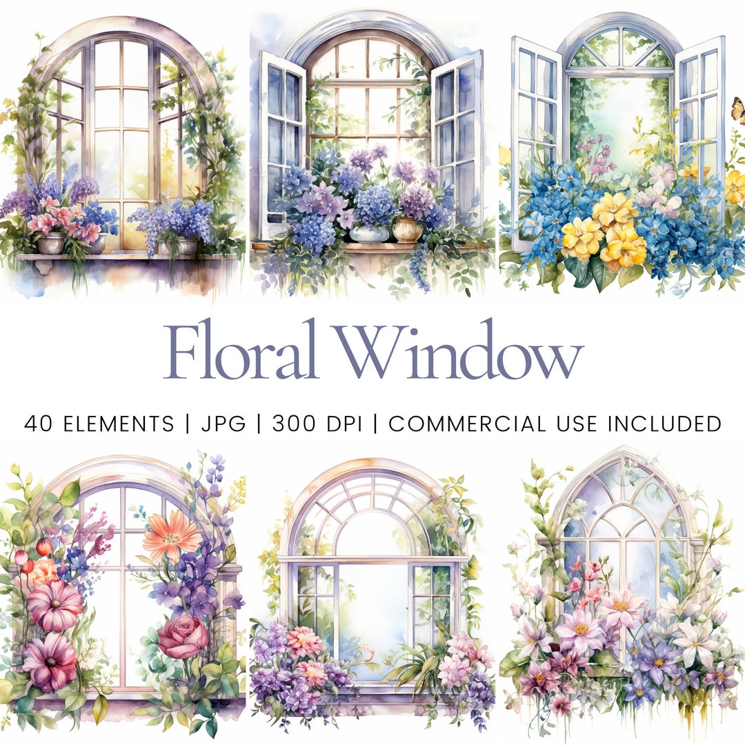Floral Window Clipart 40 High Quality Jpgs Digital - Etsy