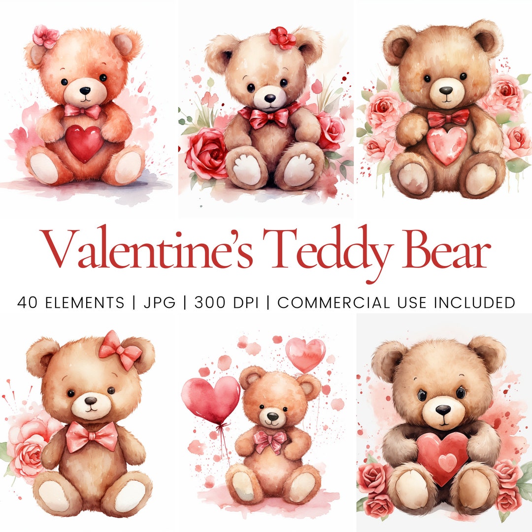 Valentine's Teddy Bear Clipart 40 High Quality Jpgs Digital Planner ...
