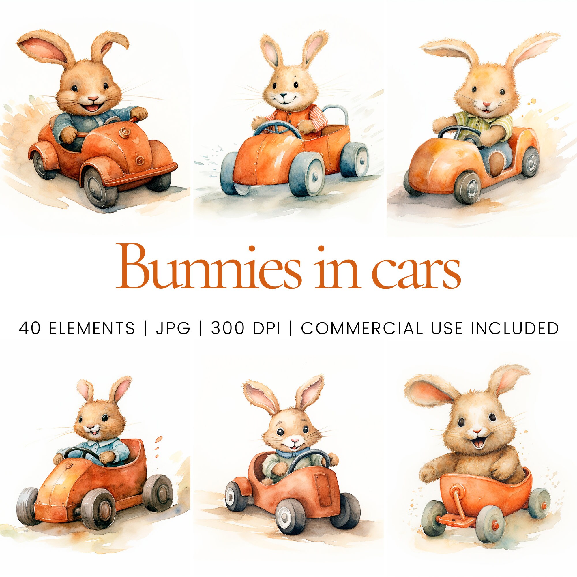 Rabbit in a Red Car Clipart - 40 High Quality JPG - Digital Planner ...