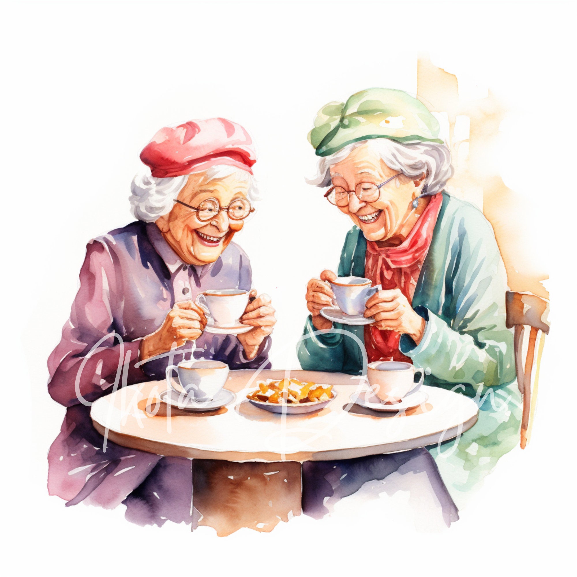 Old Lady Tea Party Clipart 40 High Quality Jpgs Digital Planner, Junk ...
