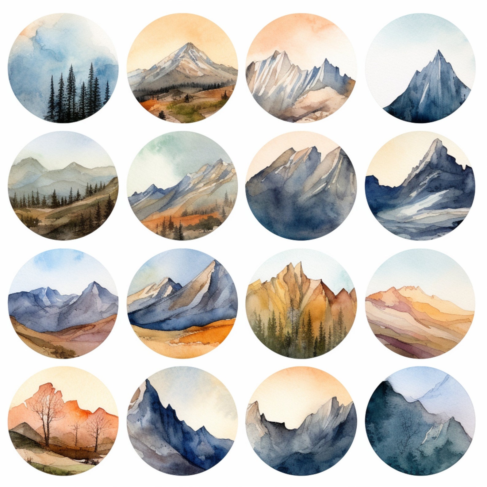Mountain Range Circle Clipart 40 High Quality Pngs Digital - Etsy
