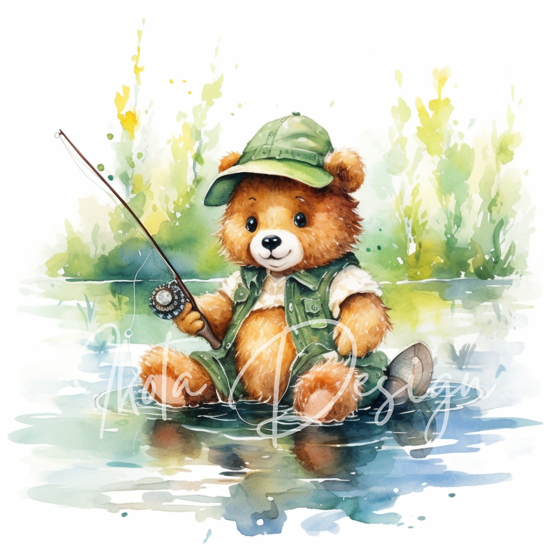 Cute Bear Fishing Clipart 40 High Quality JPG Digital - Etsy
