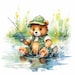 Cute Bear Fishing Clipart Collection, Watercolor Teddy Bears by the ...