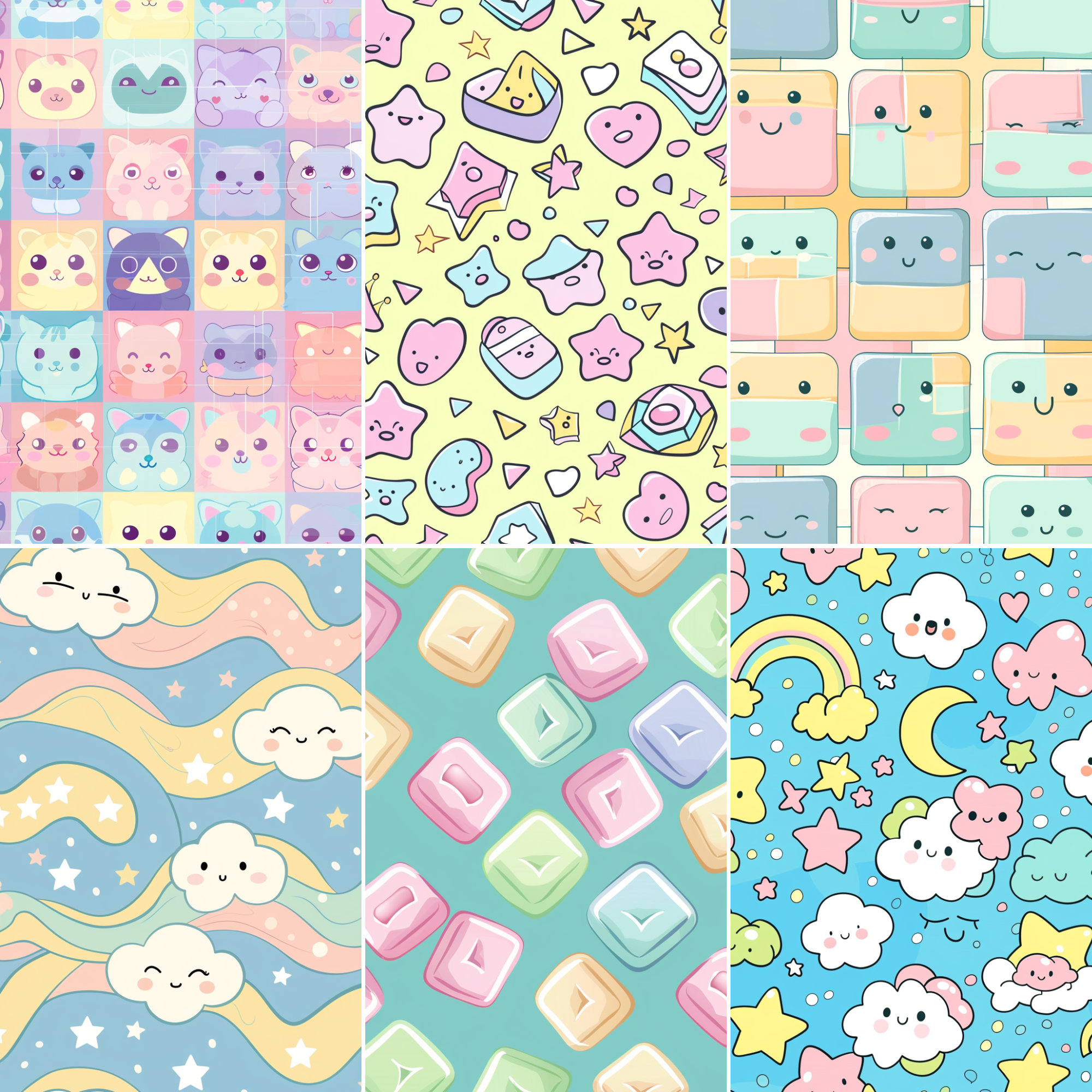 Pastel Kawaii Seamless Repeat Pattern, Digital Papers, Background ...