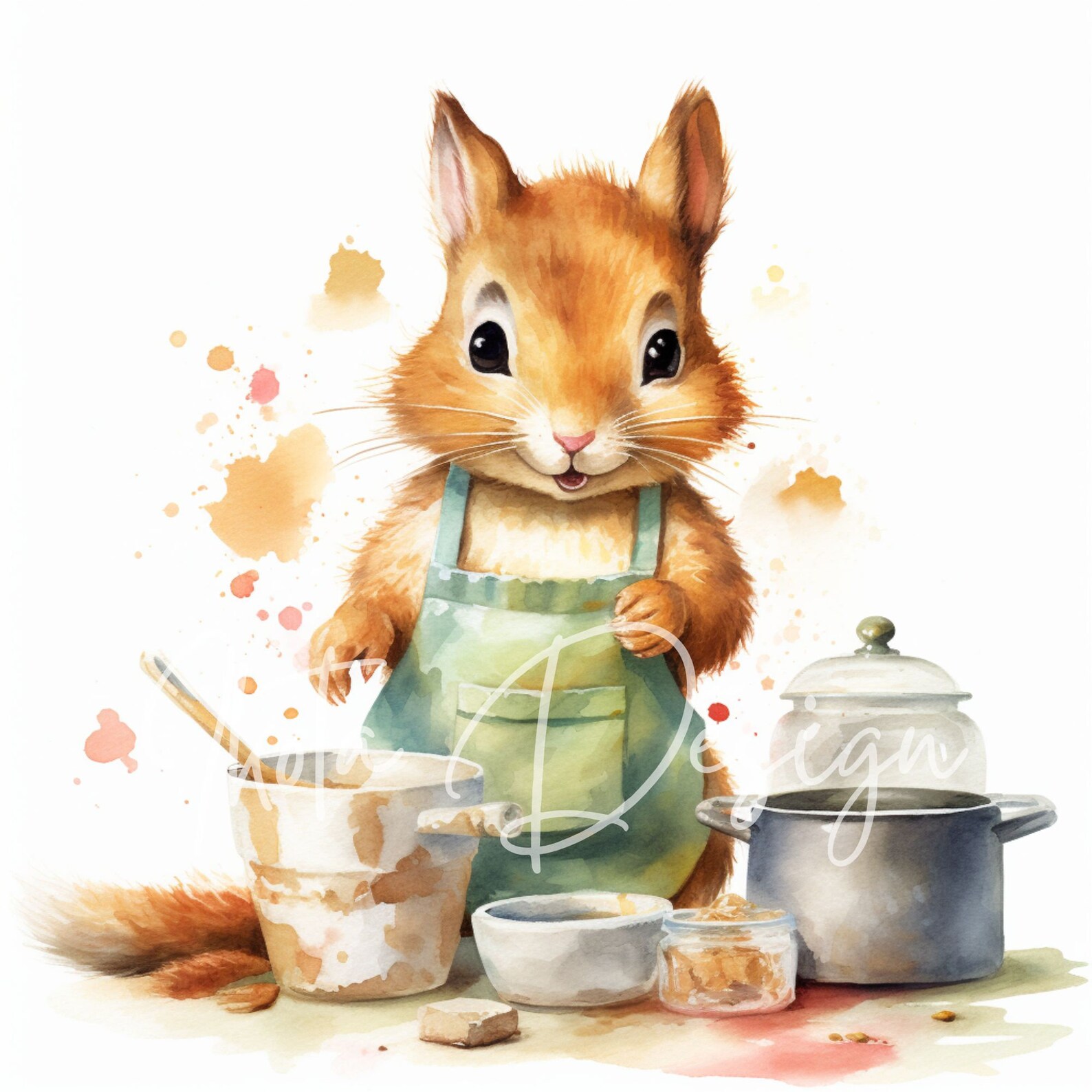 Squirrel Cook Clipart JPG Bundle, Cute Woodland Baking Squirrel ...