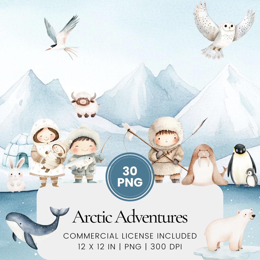 Arctic Adventures Clipart Bundle, Cute Winter Explorer Characters With ...