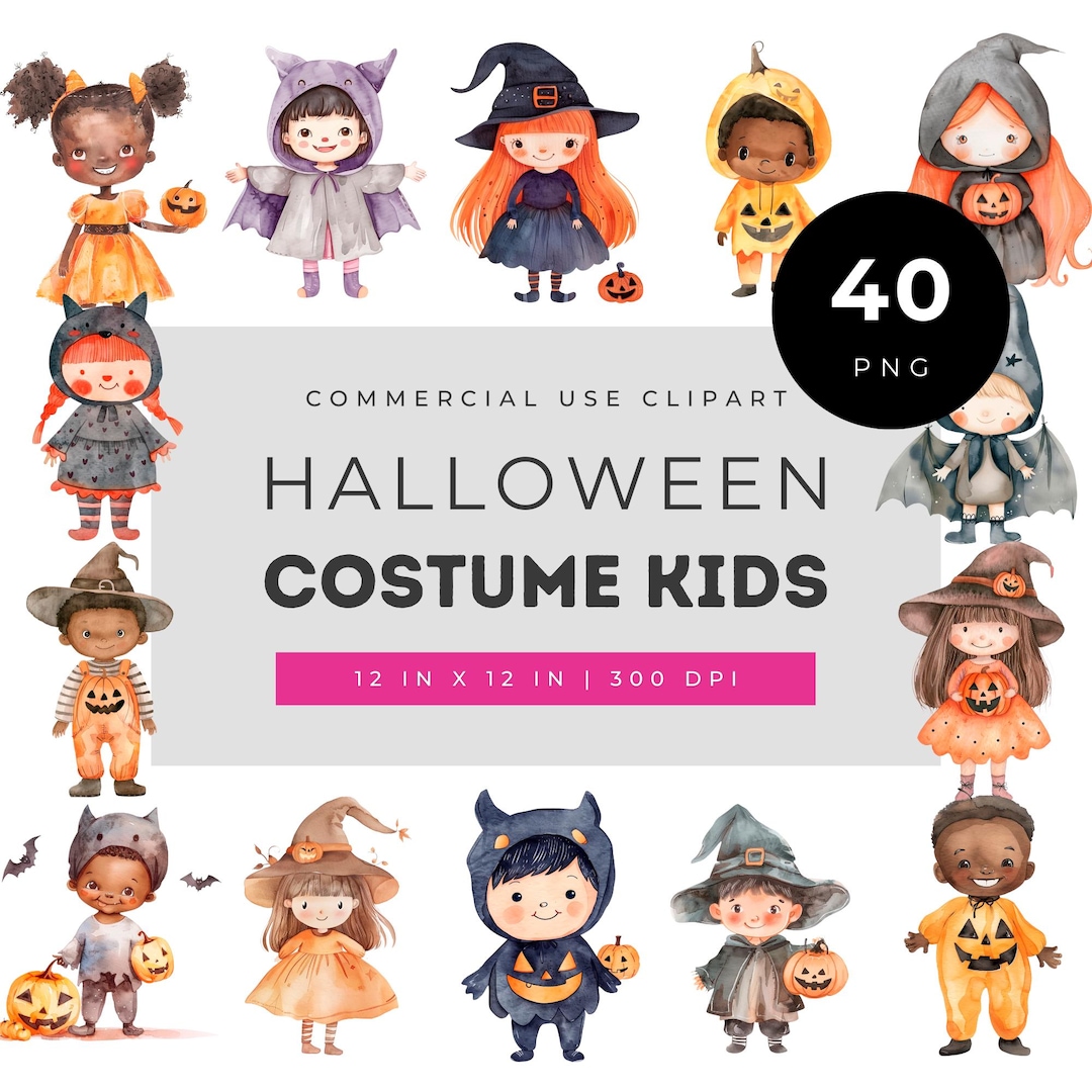 Halloween Costume Kids Clipart, Cute Child Illustration Bundle, Trick ...