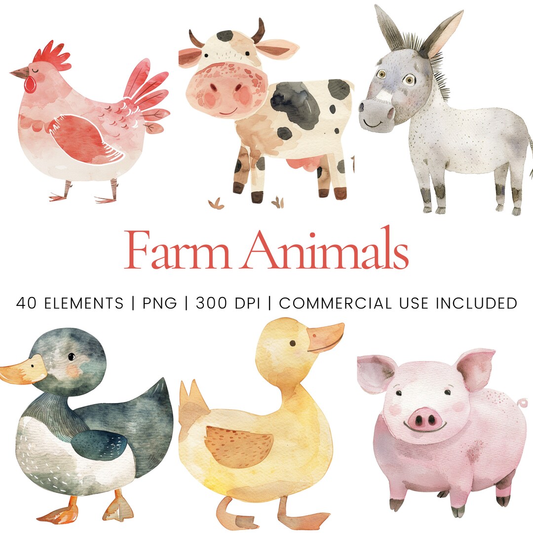 Farm Animals Clipart 40 High Quality Pngs Digital Planner, Junk ...