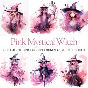 Pink Mystical Witch Clipart - 40 High Quality JPG - Digital Planner ...