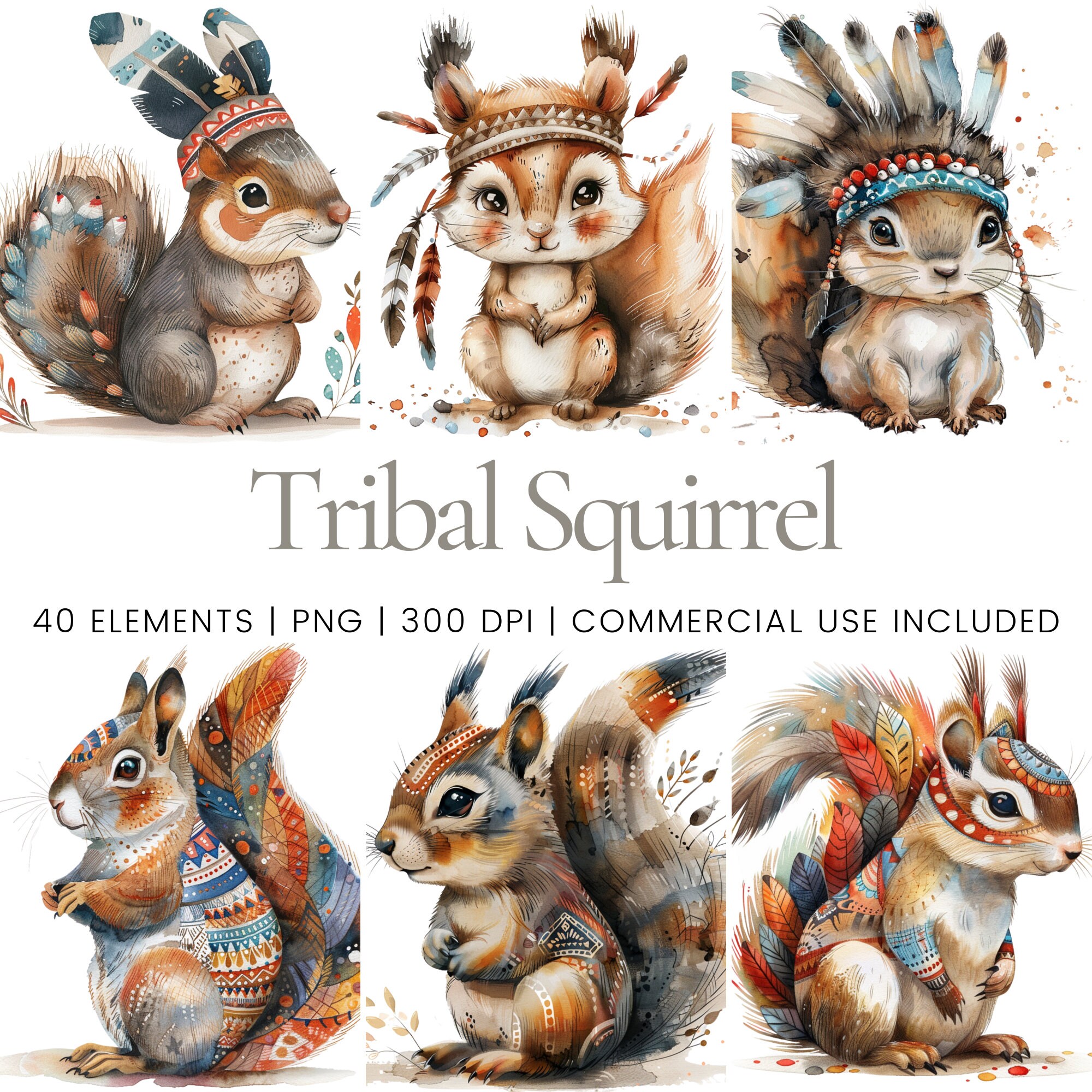 Tribal Squirrel Clipart - 40 High Quality Pngs - Digital Planner, Junk ...