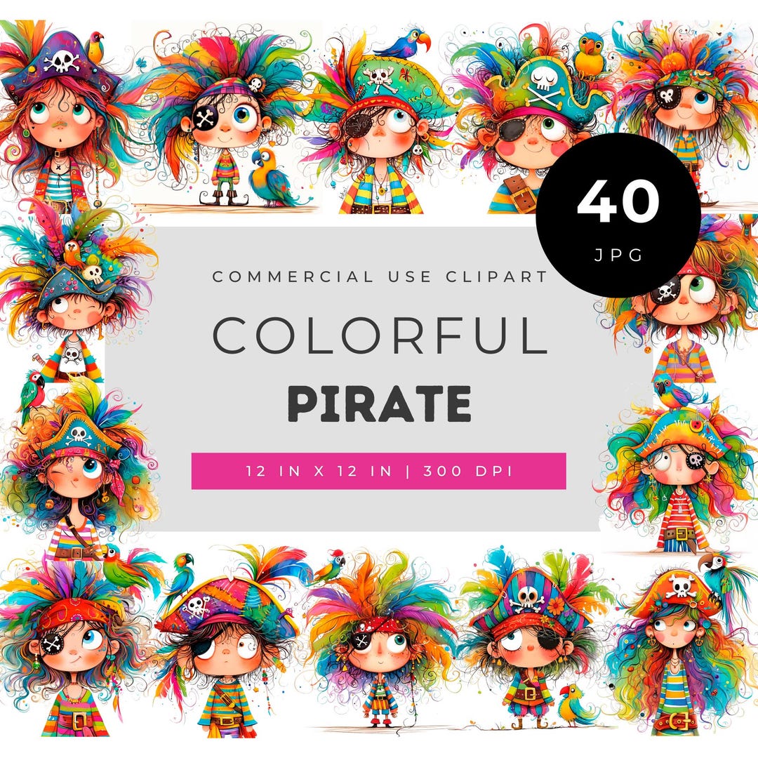 Colorful Pirate Clipart Bundle With Cute Rainbow Pirate Kids, Whimsical ...